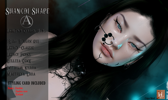 Second Life Marketplace - +ARANA+ Shangdi Shape- CEYLON Head Lelutka EvoX